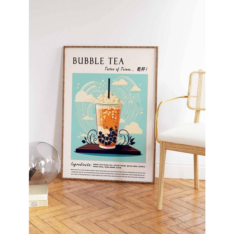 Bubble Tea Poster, Thai Iced Tea Asian Food Poster, Kitchen Print ...