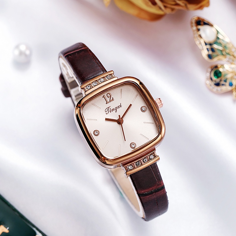 Small Square Watch ins Niche Design Light Luxury Simple Temperament Belt Ladies Watch | Shopee ...