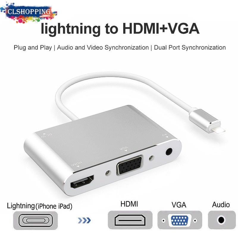 Lighting to HDMI VGA 3.5mm Audio Jack Video HDMI Adapter for iPh ...