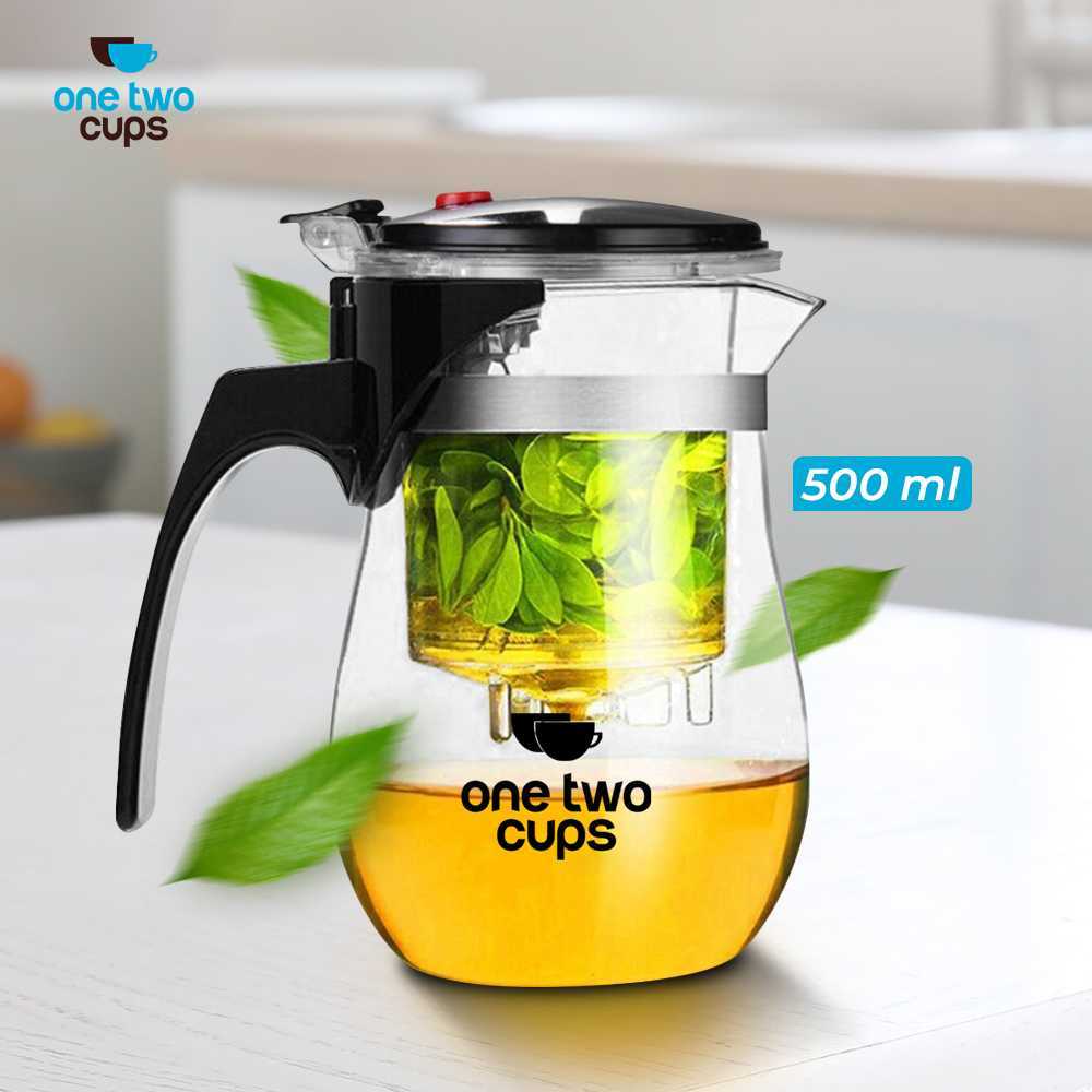 One Two Cups Teapot Glass Tea Maker Pitcher With Strainer 500ml ...