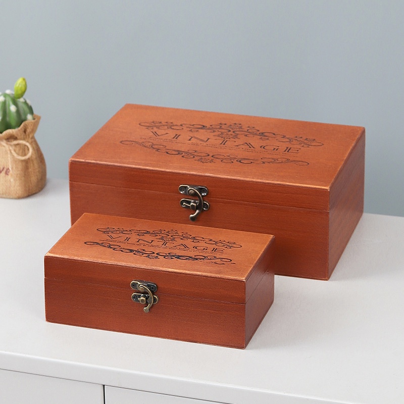 Rectangular Wooden Storage Box Retro Jewelry Box Desktop Organizer Wood ...