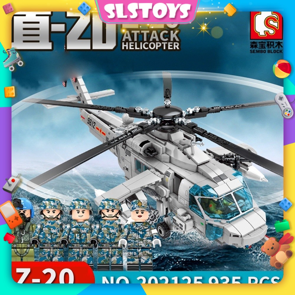 Sembo Block 202125 Z-20 Attack Helicopter Building Bricks Military Navy ...