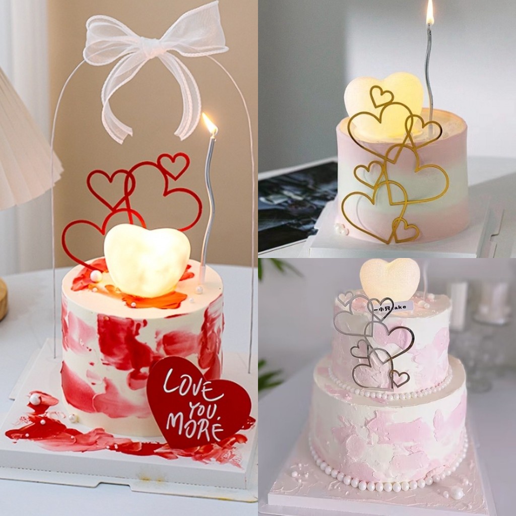 3pcs 7 Hearts Wedding Cake Topper Minimalist Gold Silver Love Heart ...