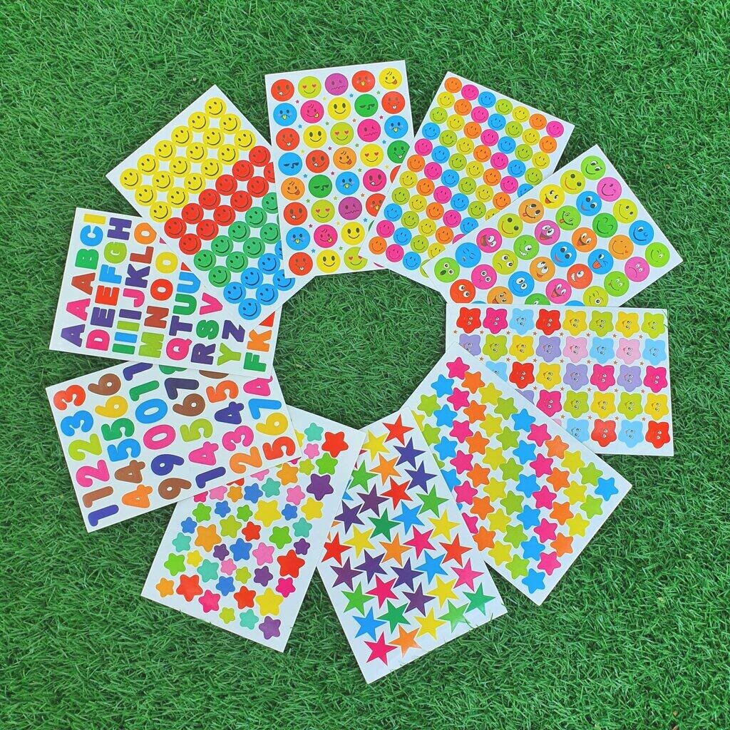 Stickers (10 Sheets) Stars smiley Face Emoji Numbers Alphabet Books ...