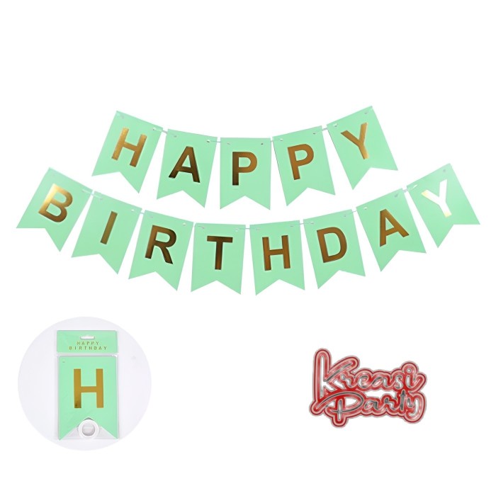 HIJAU Green Gold HBD Banner 2 Happy Birthday Flag Bunting/ Birthday ...