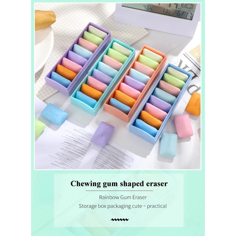 JIANWU 8 Pcs/set Macaron Color Cute Chewing Gum Shaped Eraser Set ...