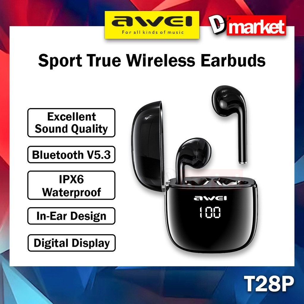 Awei T28P Sport Wireless Earbuds Sport Earbuds Headphone Sport Earphone Awei Bluetooth Earbuds ...