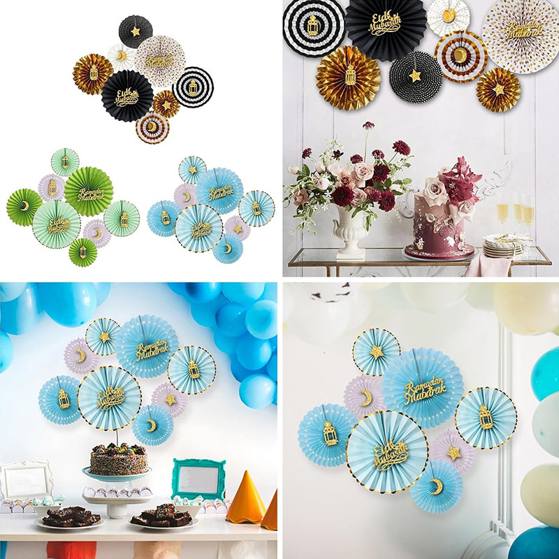 2025 Hari Raya Decoration Eid Paper Fan Flower Set Backdrop with Eid ...