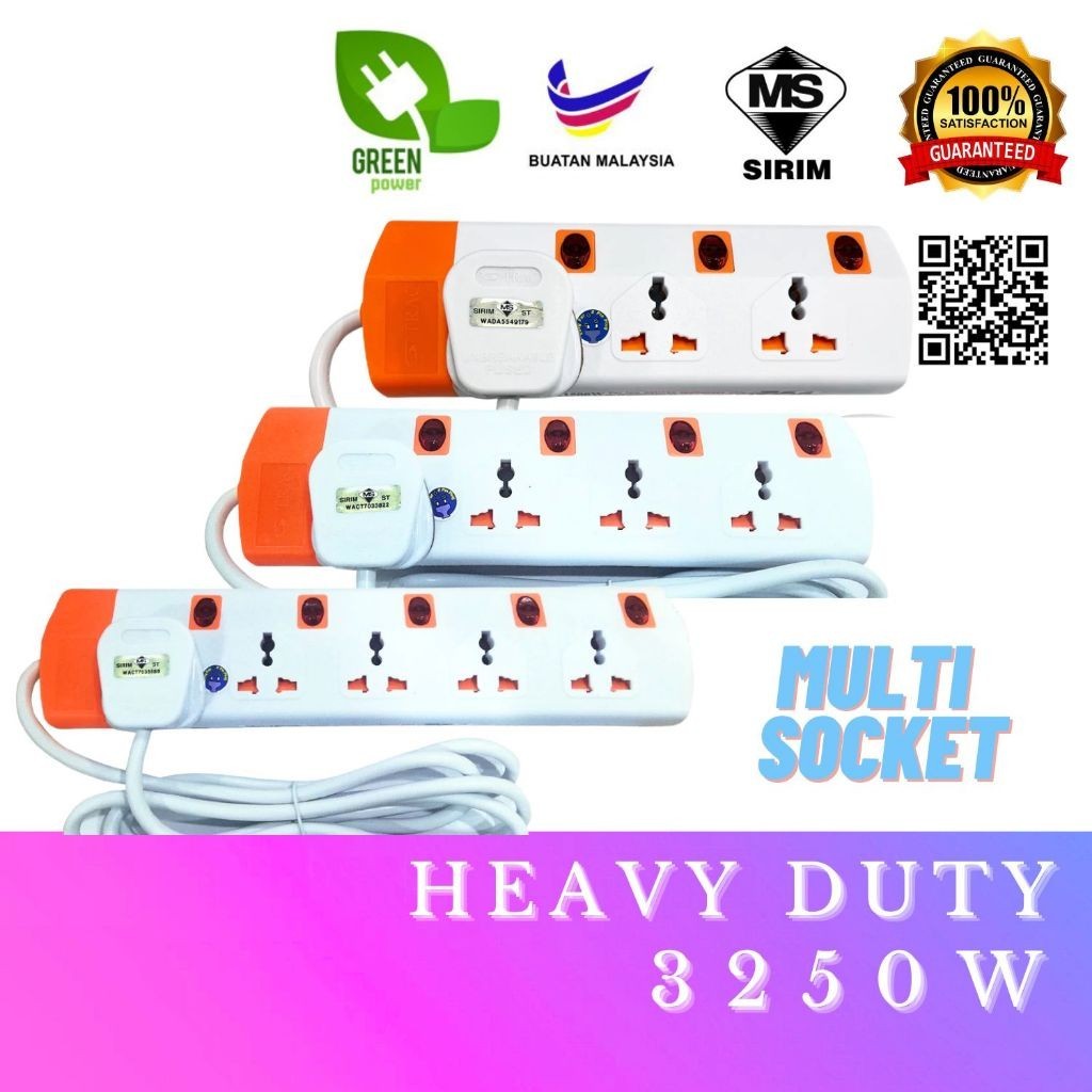 [sirim] Multi 3 4 5 Way International Multi Universal Portable Extension Trailing Socket