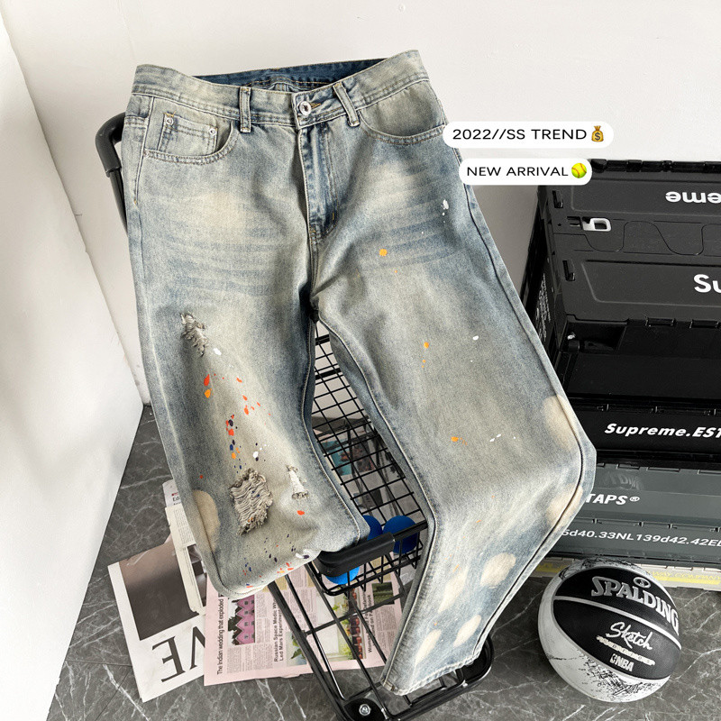 ♥Retro Distressed Ripped Jeans Men American Street Wear Puffer Handsome ...