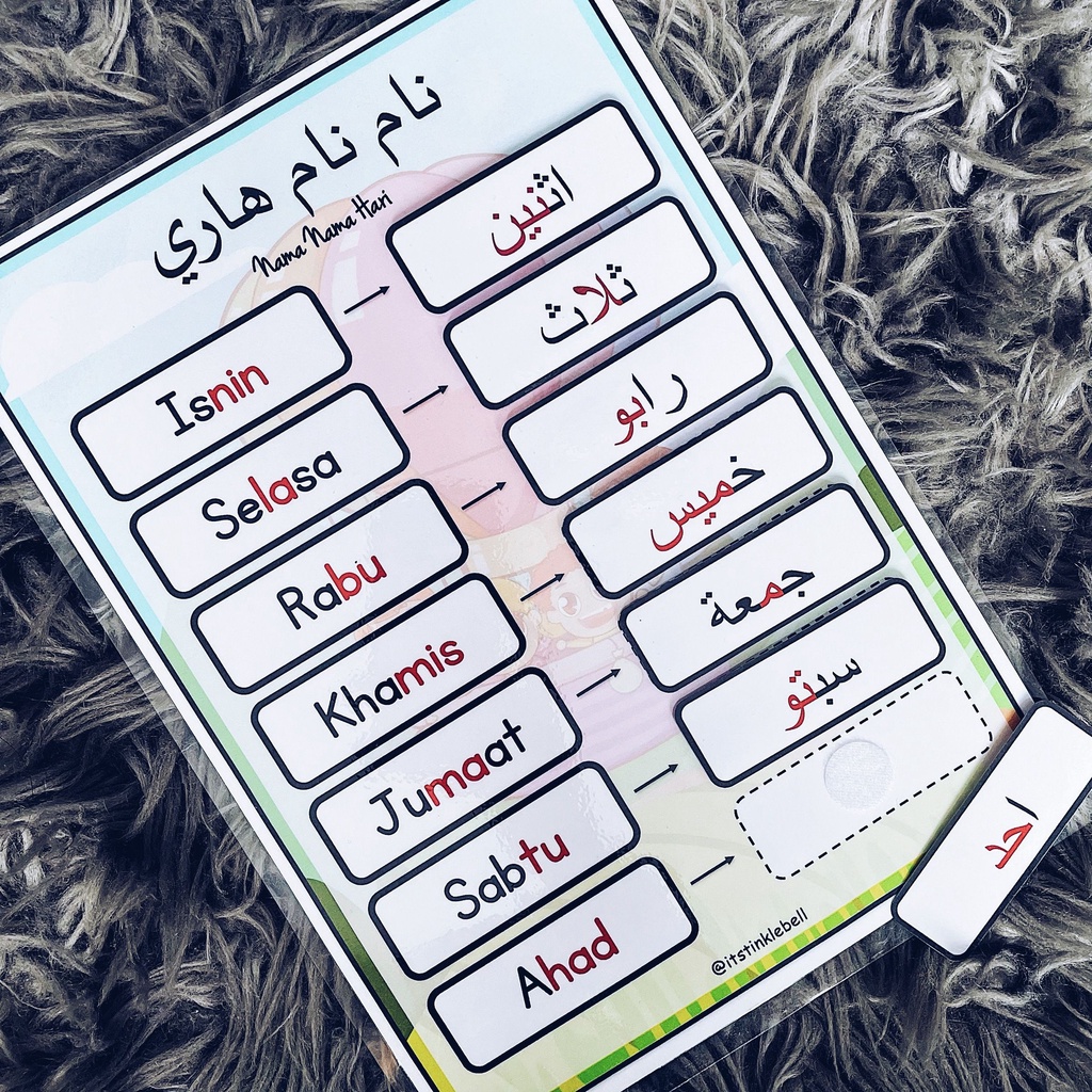 Nama-Nama Hari (Jawi) - Velcro laminated Cards | Shopee Malaysia