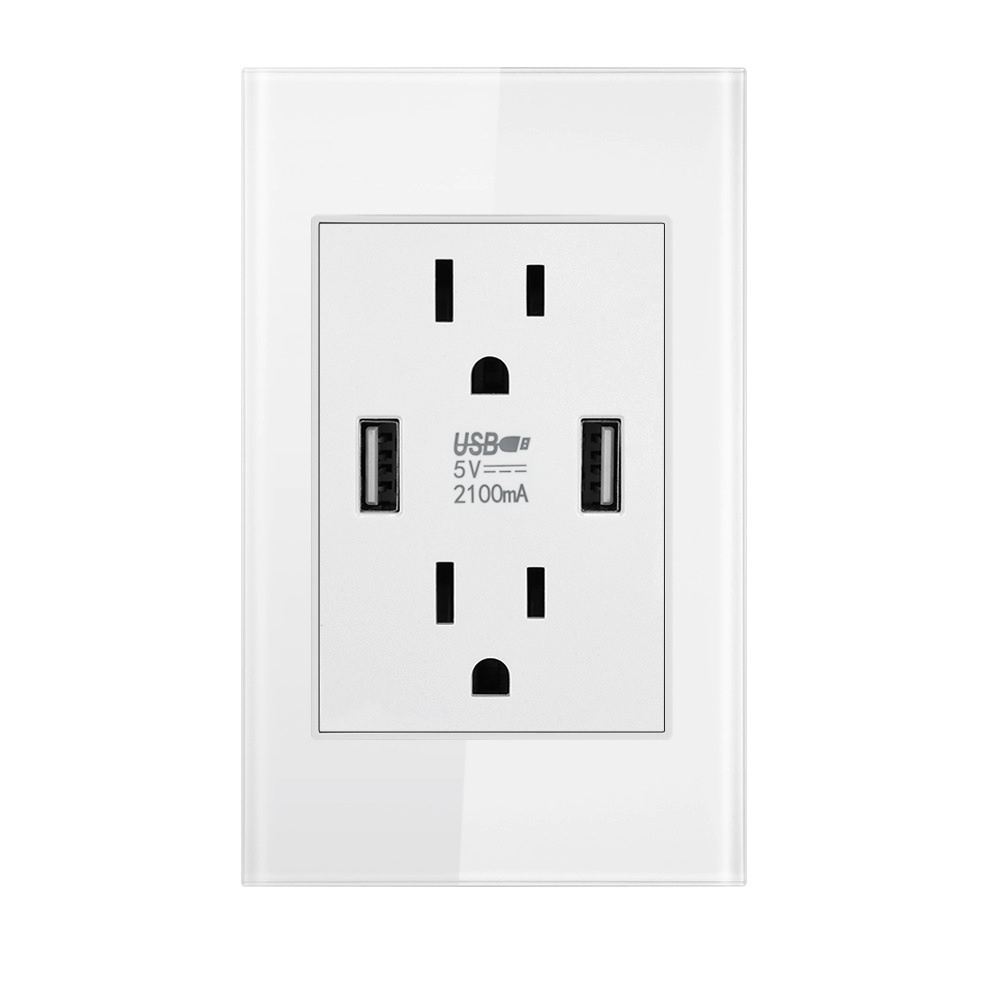 Dual USB Wall Outlet Port 15A Power Socket Charger AC Receptacle Plate ...
