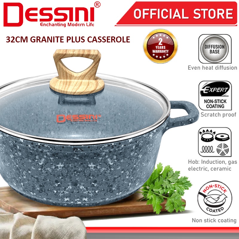 DESSINI ITALY 32CM Granite Plus Casserole Induction Non Stick Pot Bowl ...