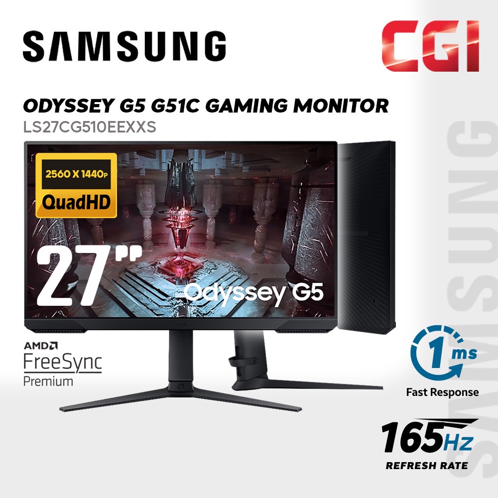 Samsung 27" LS27CG510EEXXS Odyssey G5 VA QHD HDR10 Freesync 165Hz 1ms G51C Ergonomic Gaming ...