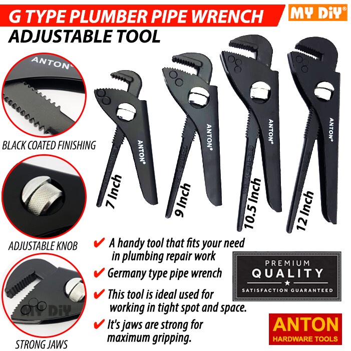ANTON 7in 9in 10.5in 12in G Type Plumber Pipe Heavy Duty Wrench ...