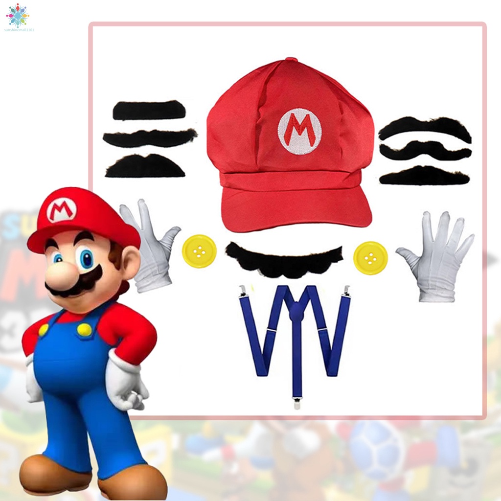 Mario Bros Cosplay Props Hats Red or Green Baseball Hat Gloves Cosplay ...