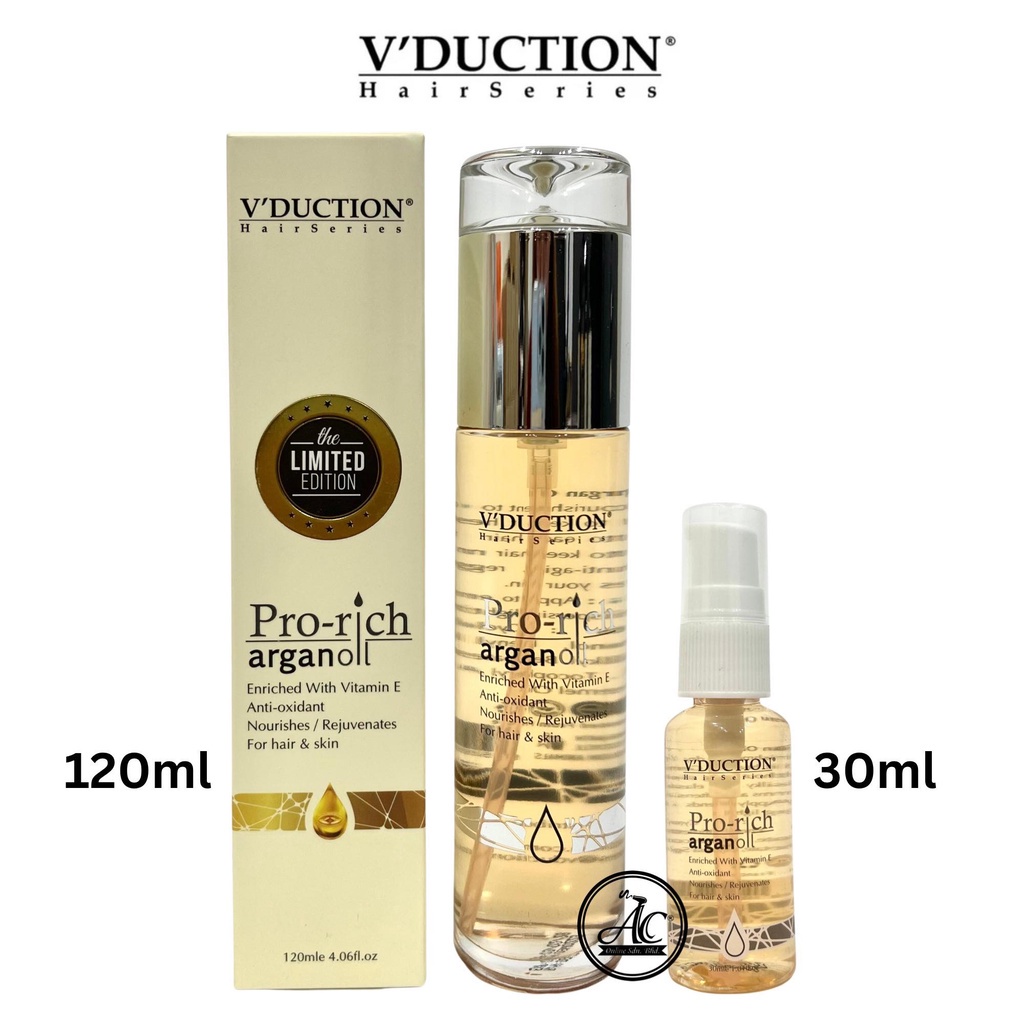 Vduction Pro Rich Argan Oil 120ml / 30ml V'duction Hair Serum Minyak Rambut Professional Salon ...