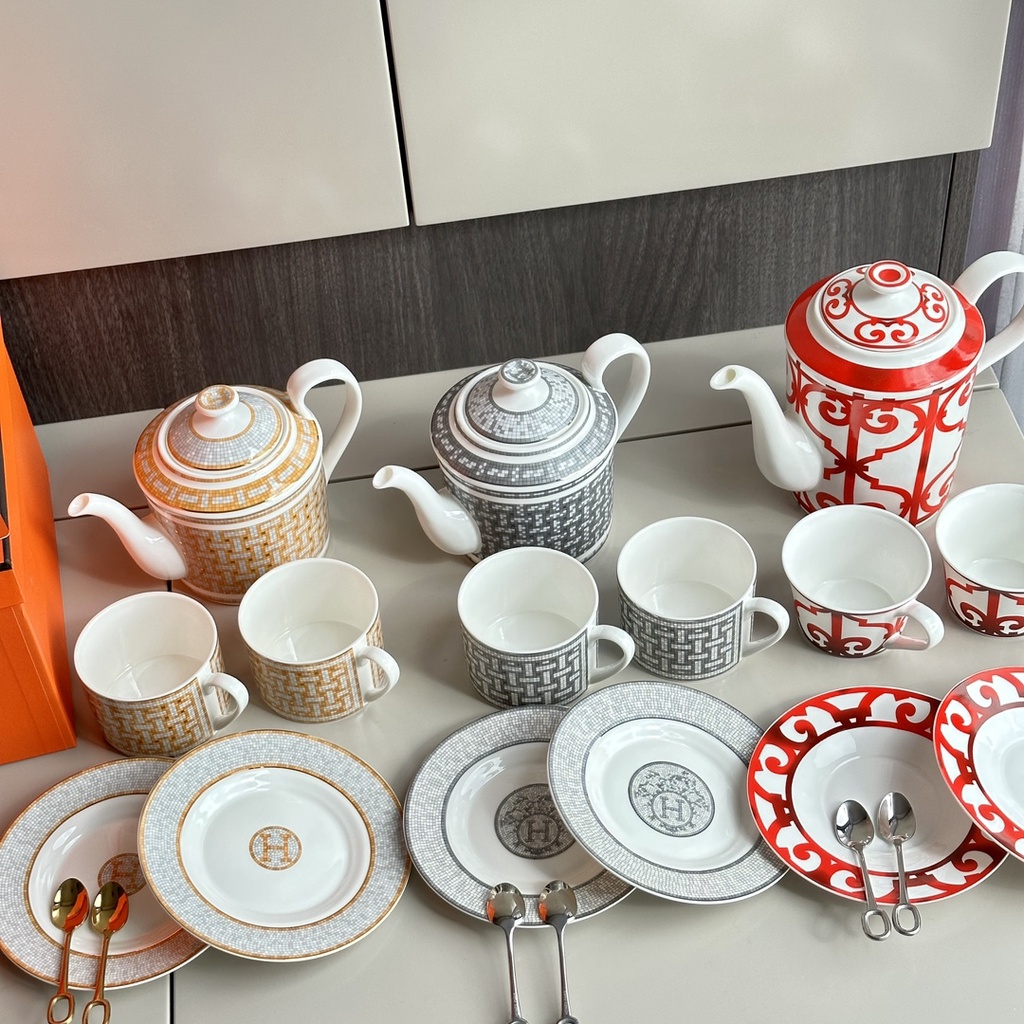 Her*mes Teapot Teacup Saucer Tea Set Ceramic Artwork Home Dining Table ...