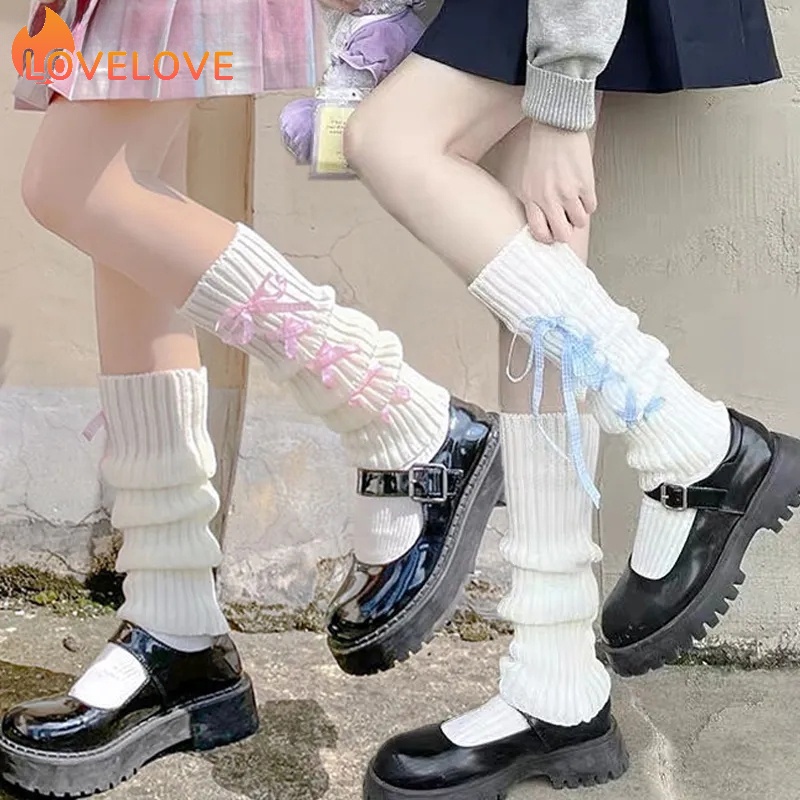 1Pair Sweet Elegant JK Lolita Ribbon Middle Tube Heap Socks/ Y2K Fashion Versatile Warm Foot ...