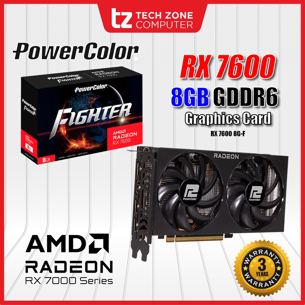 PowerColor RX 7600 Fighter AMD Radeon 8GB GDDR6 Graphics Card GPU ...