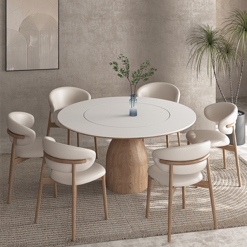 MY1 White Dining Round Table MY1 Set with Turntable Chair Cream Style ...