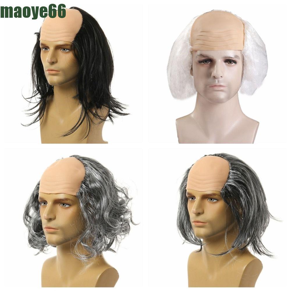 MAOYE Funny Bald Wig, False Straight Old Man Bald Wig, April Fool's Day ...