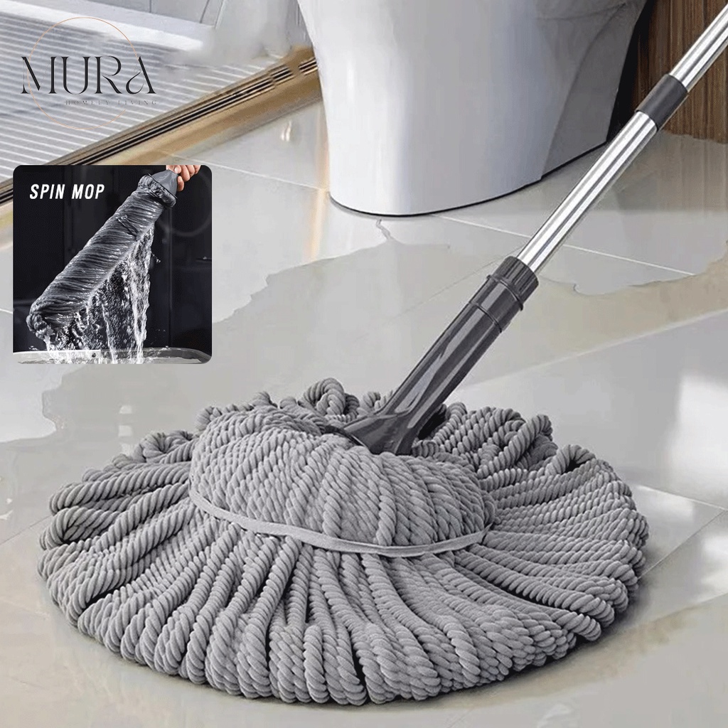 Mop Kain Besar 50cm Easy Squeeze Twist Mop 110cm+ Long Handle Wet Dry ...