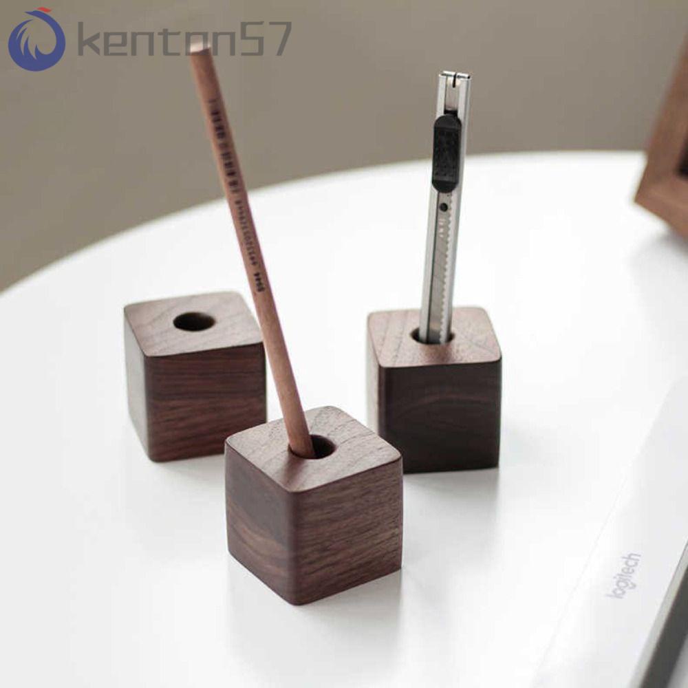 KENTON Wooden Single Pen Holder, Multi-functional Desktop Storage ...