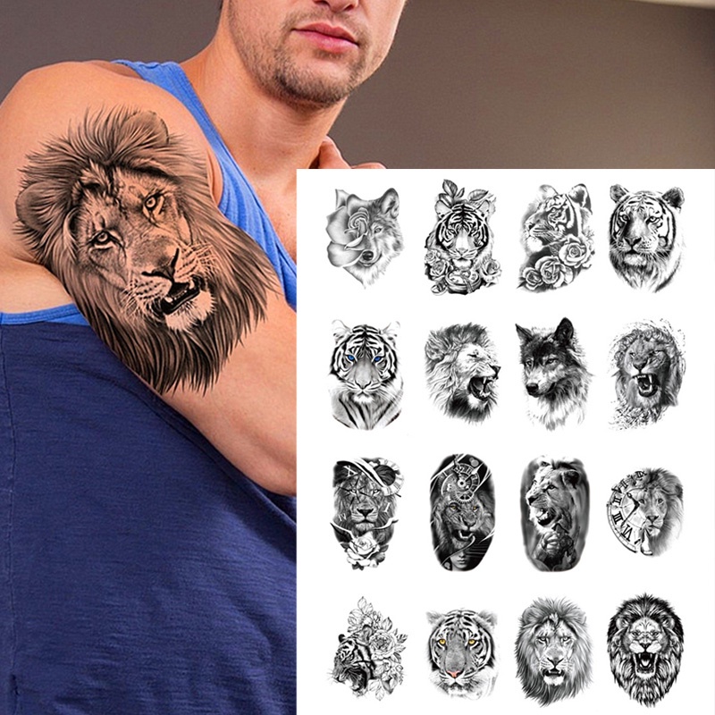 1 Pc Animals Half Arm Tattoo Sticker Temporary Tattoos Lion Tiger Wolf ...