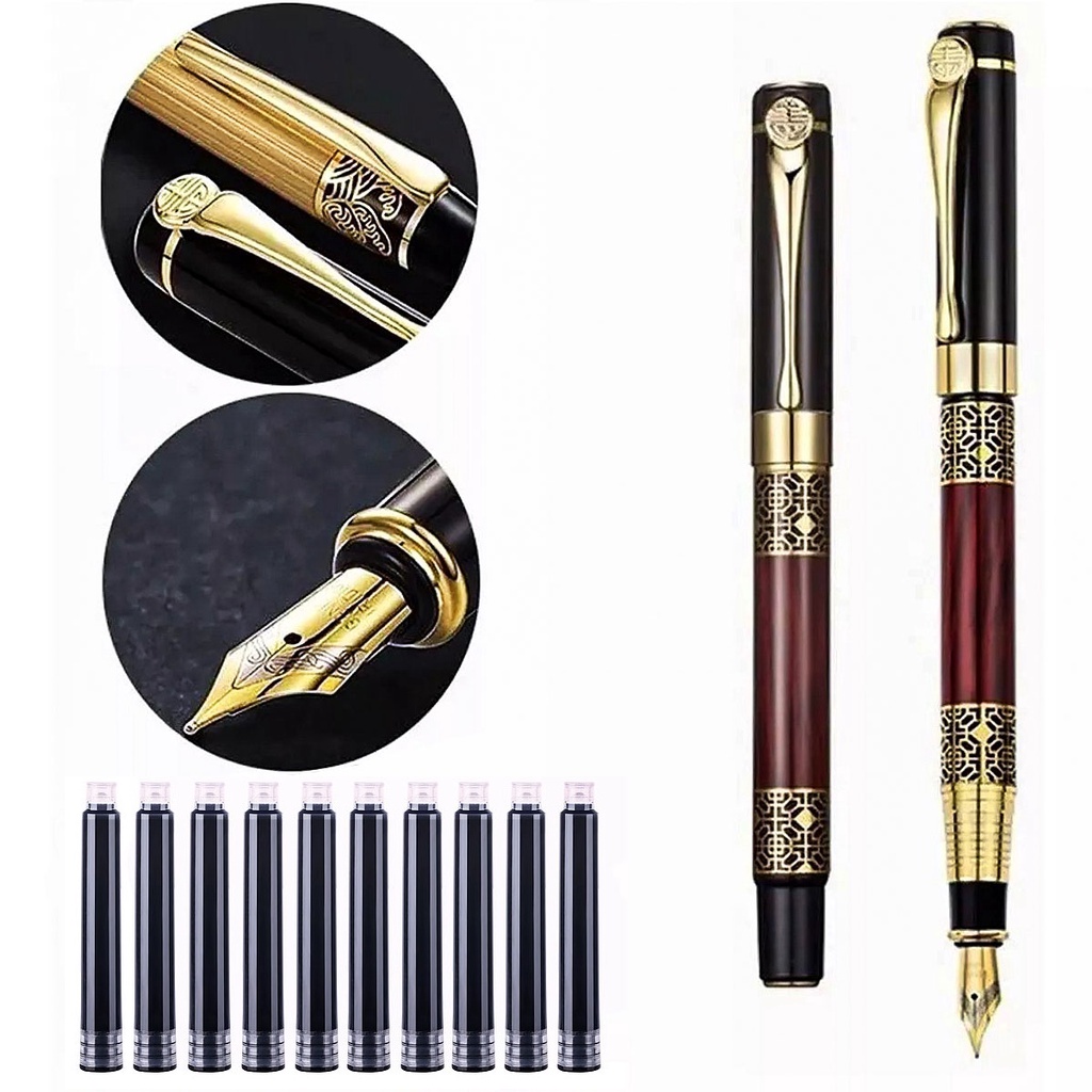 11pcs Fountain Pen Ink Set Retro Metal Calligraphy F nib Classic ...