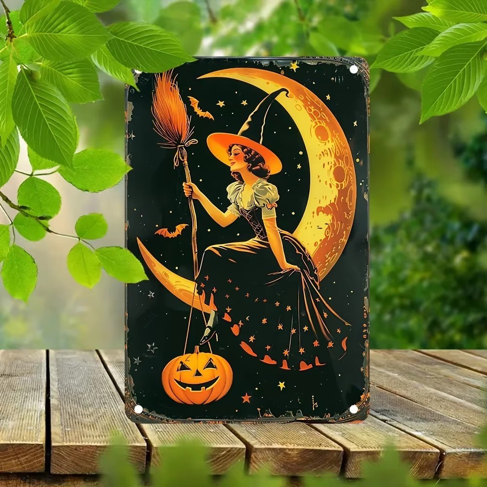 Spook-tacular Decor: Vintage Halloween Tin Sign, 12"x8" – Featuring a ...