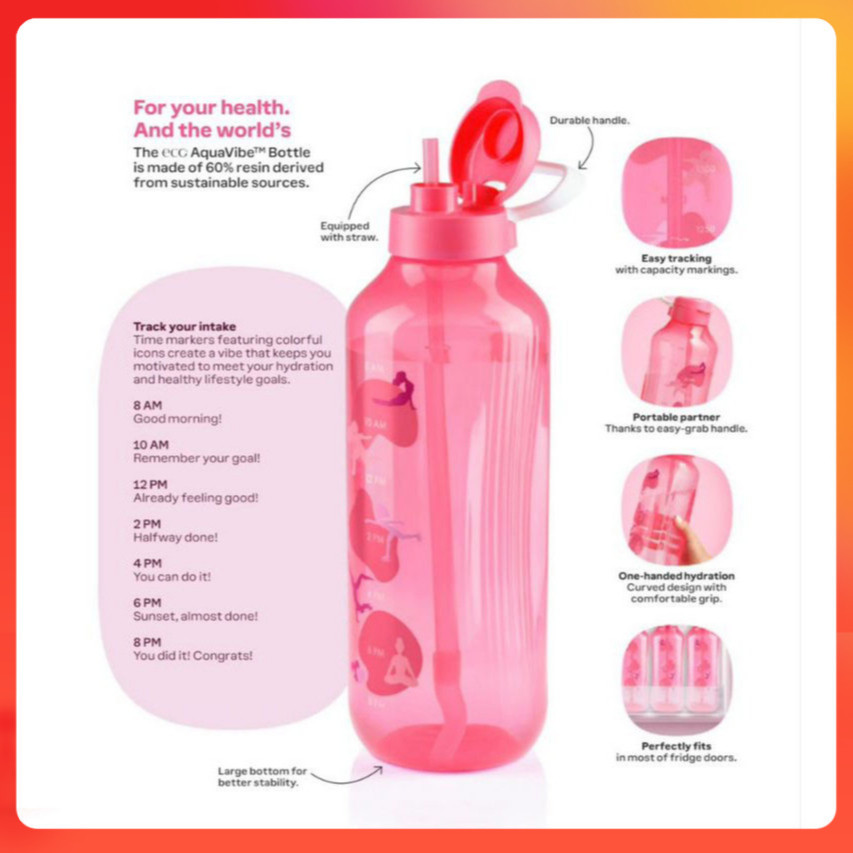 Tupperware Aqua Vibe 2L with Handle Innovative Flexi-Straw Eco Bottle ...