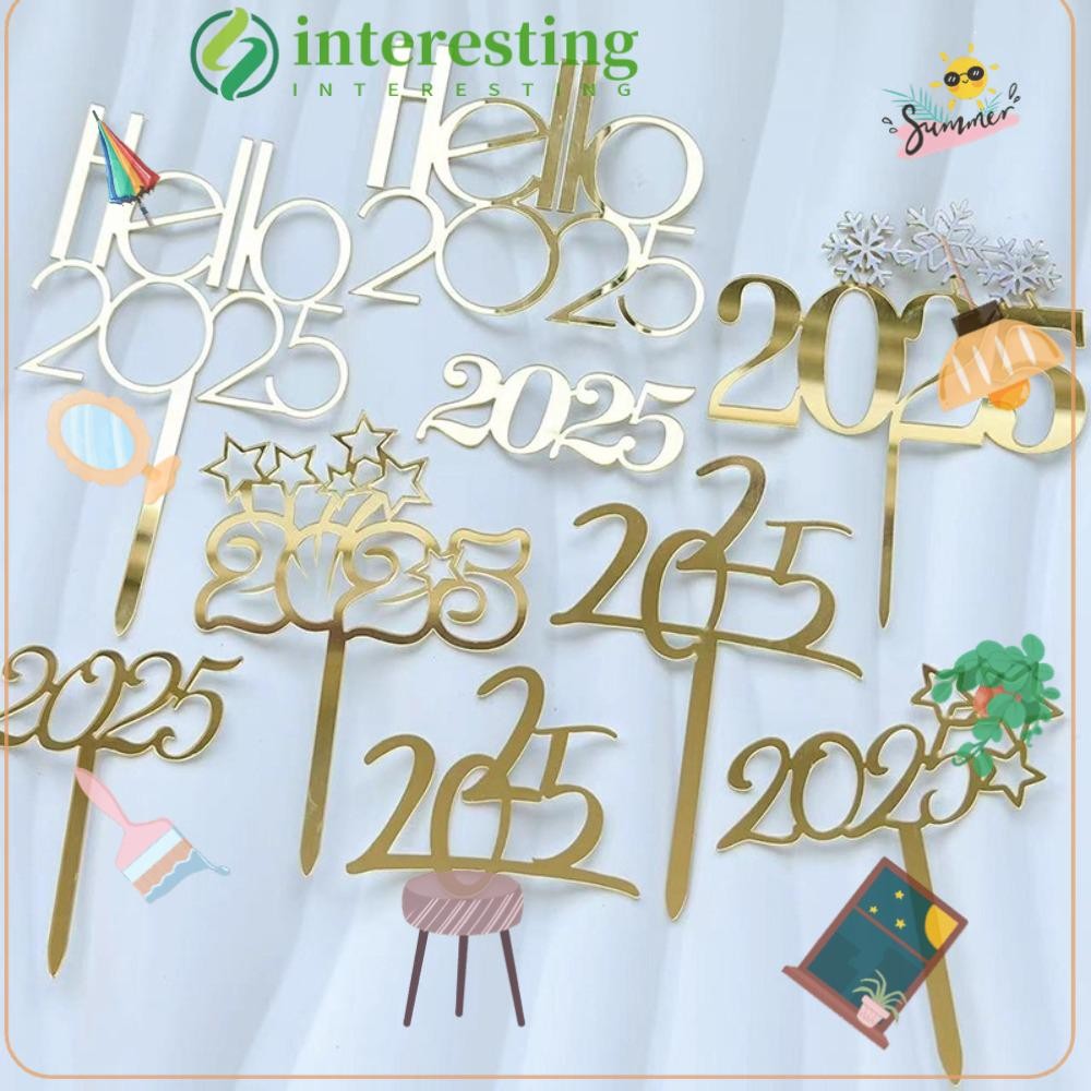 INTERESTING 5pcs 2025 Cake Topper, Handwriting Ins Style Xmas Cupcake ...