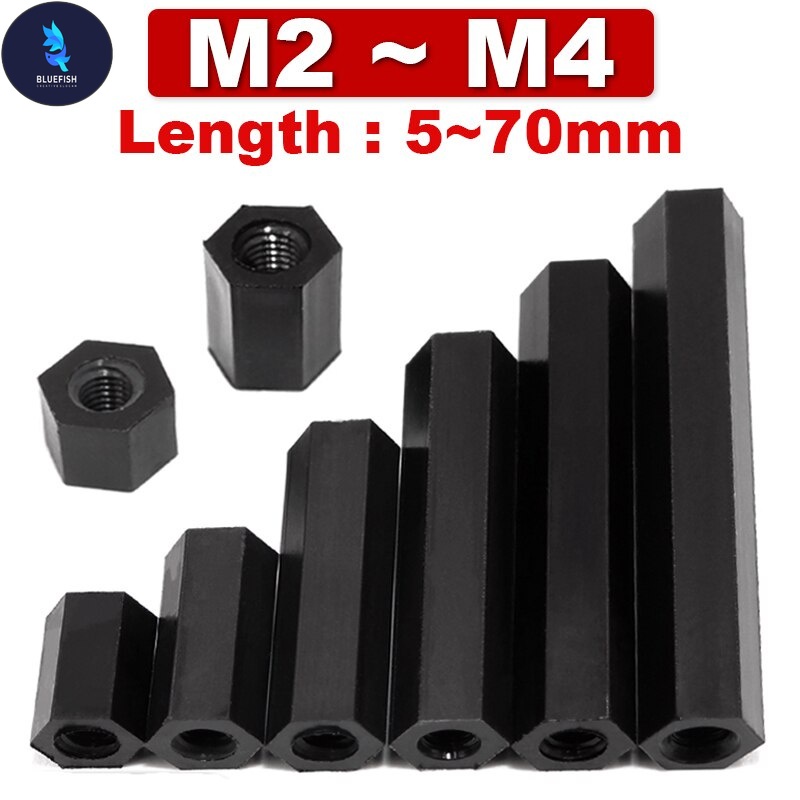 BF 25pcs Nylon Hex Column M2 M3 M4 Female Thread Spacer Standoff Screw ...