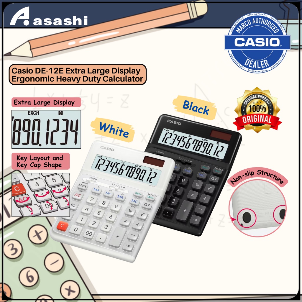 Casio DE-12E Extra Large Display Ergonomic Heavy Duty Calculator Black / White | Shopee Malaysia