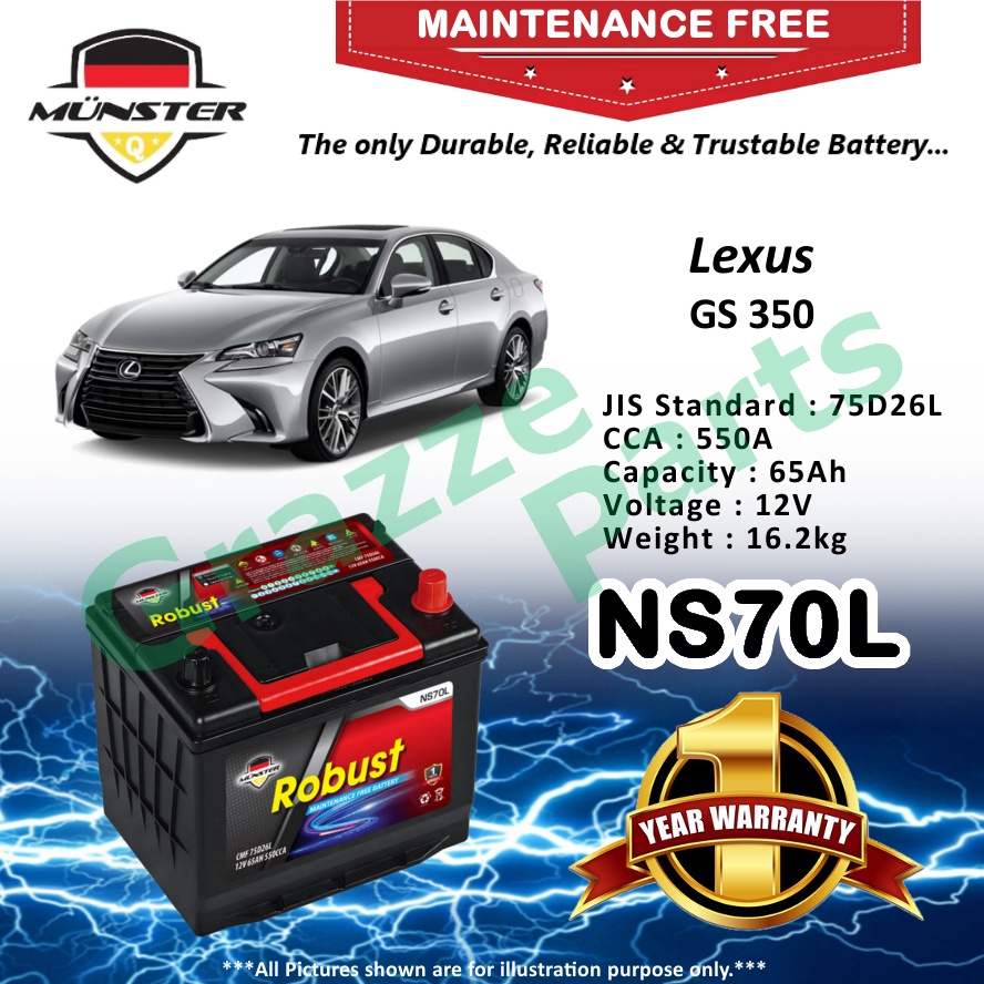 Münster Robust MF CMF NS70 | NS70L | 75D26L (65AH) Car Battery Bateri ...