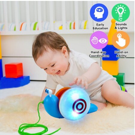 Baby Care Baby Rope Pull Snail Toy Electric Trailer Toddler Walking ...