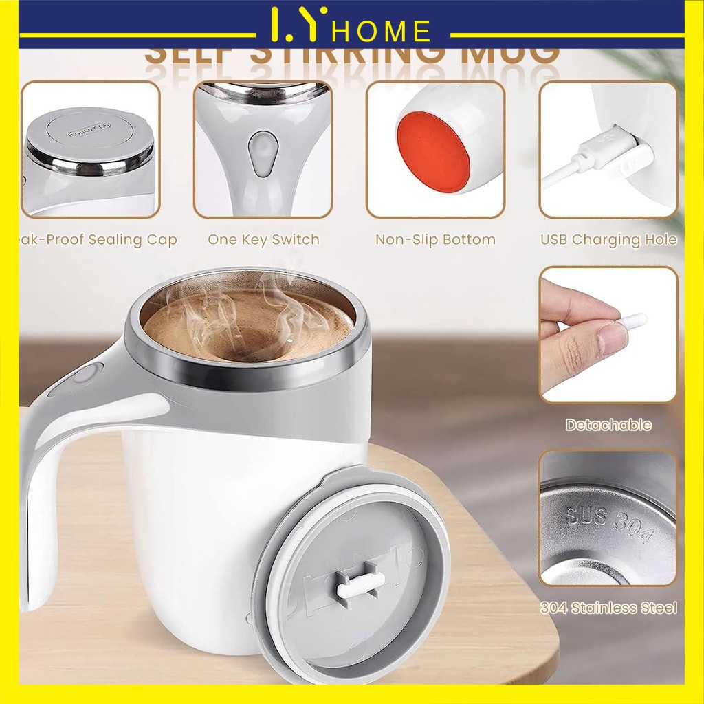 Auto Stirring Mug With Lid 380ml Self Stir Magnetic Coffee Cup 304 ...