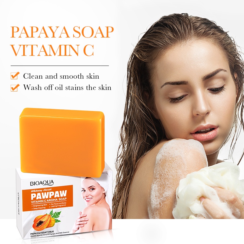 BIOAQUA PAW PAW Vitamin C Essence Papaya Extract Aroma Soap Brightening Nourishing Soap ...