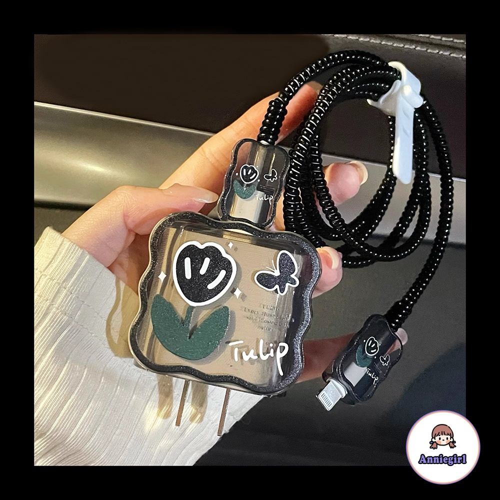 Vintage Black Tulip Flower Charging Head Protective Cover for Apple ...