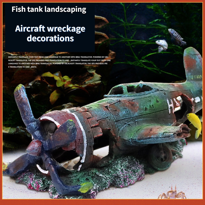 Fish tank landscaping, aquarium decoration, fighter aircraft wreckage ...