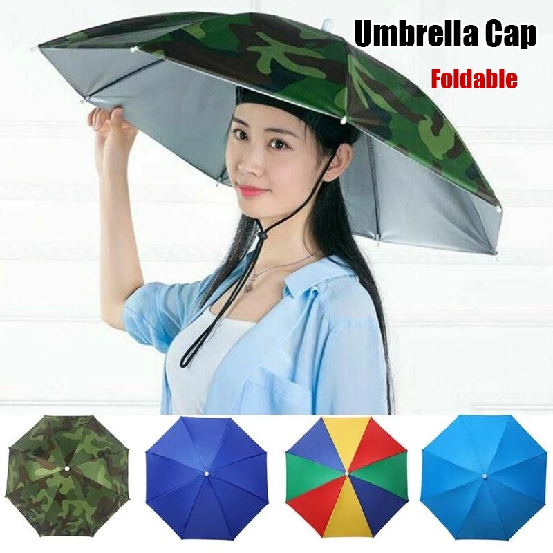 Foldable Head Umbrella Cap Shade Hat Men Women Outdoor Anti Rain ...