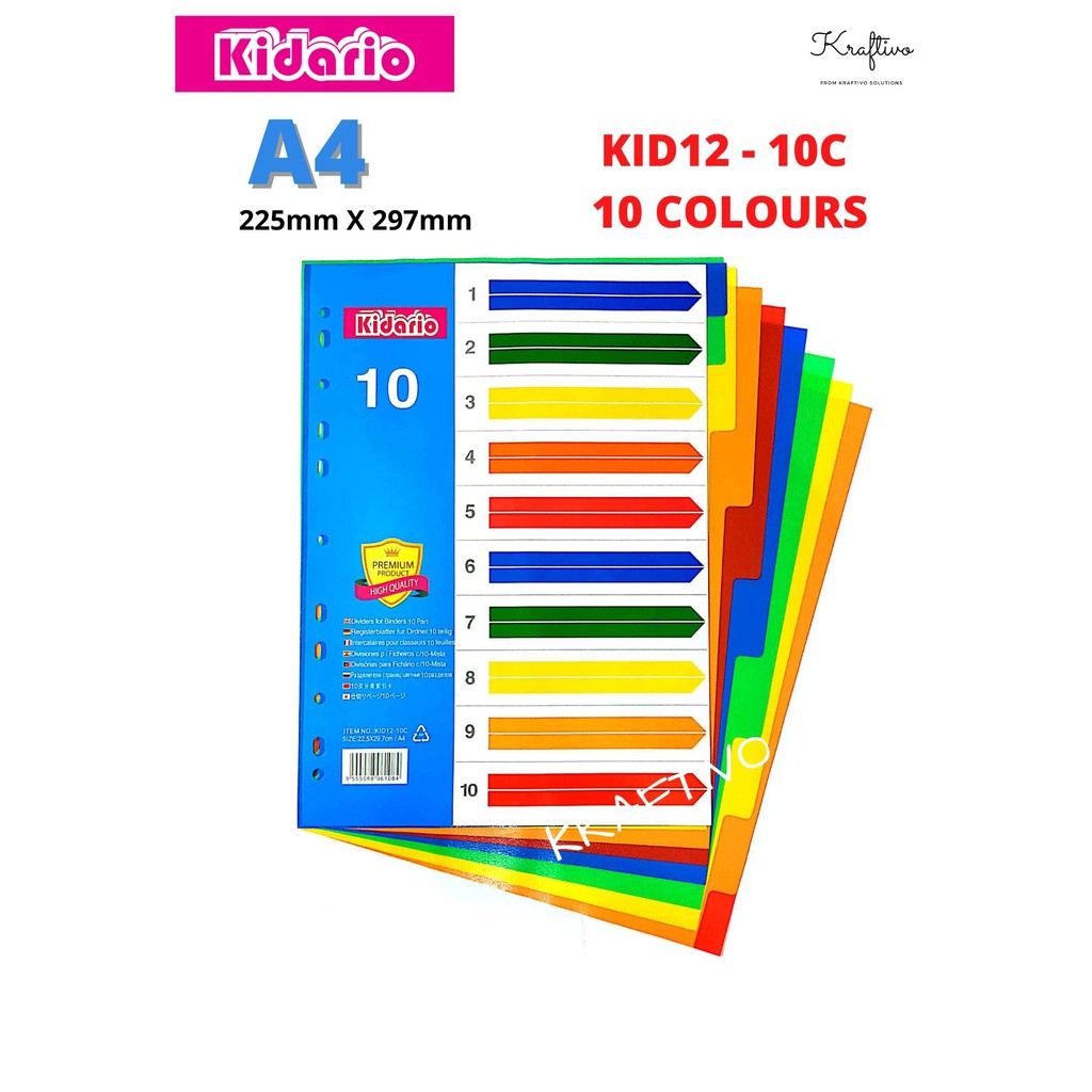 A4 KIDARIO 11 HOLES PP PLASTIC INDEX DIVIDER SUITABLE FOR RING FILE ...
