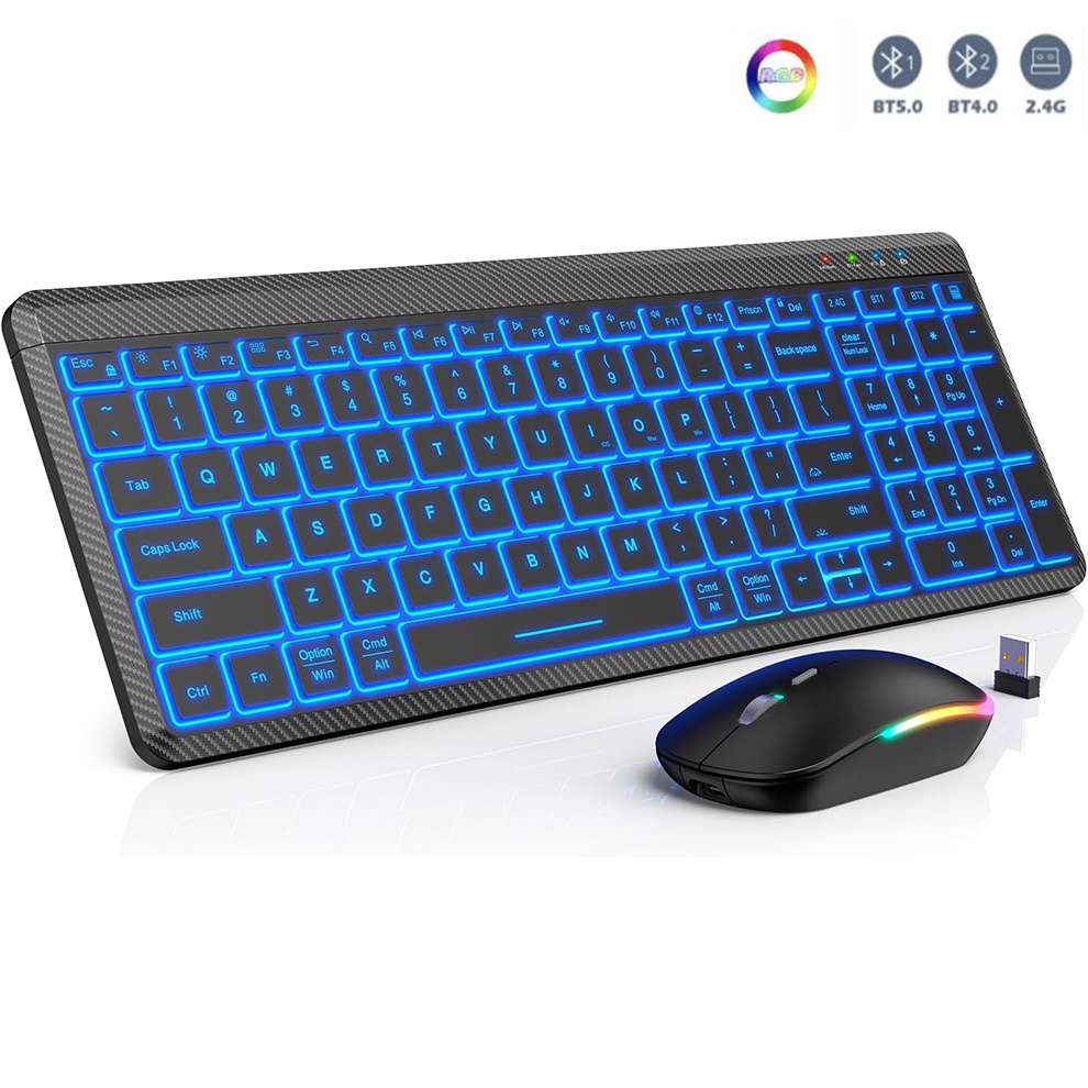Jomaa Bluetooth +2.4G Wireless Keyboard and Mouse Backlit Slim ...
