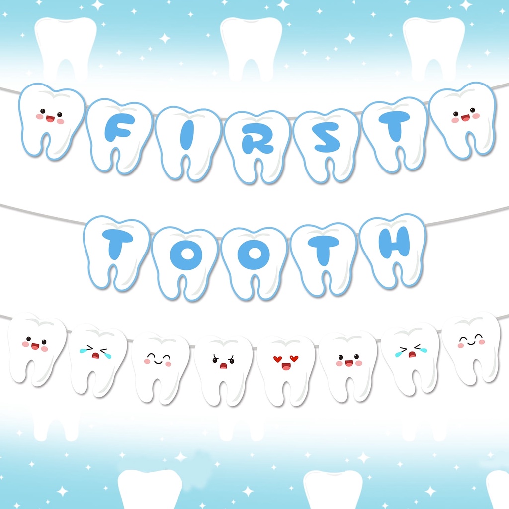 FANGLELAND Blue First Tooth Banner, Smiling Tooth Banner, First Tooth ...