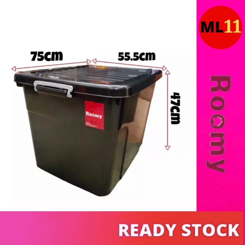 ROOMY (125L) Black Storage Box with Wheels / Kotak Simpanan Roda ...