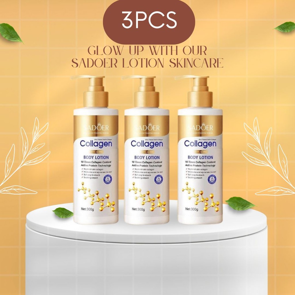 3 BOTTLES OF SADOER COLLAGEN BODY LOTION FORWHITR=ENING AND SMOOTHEN ...