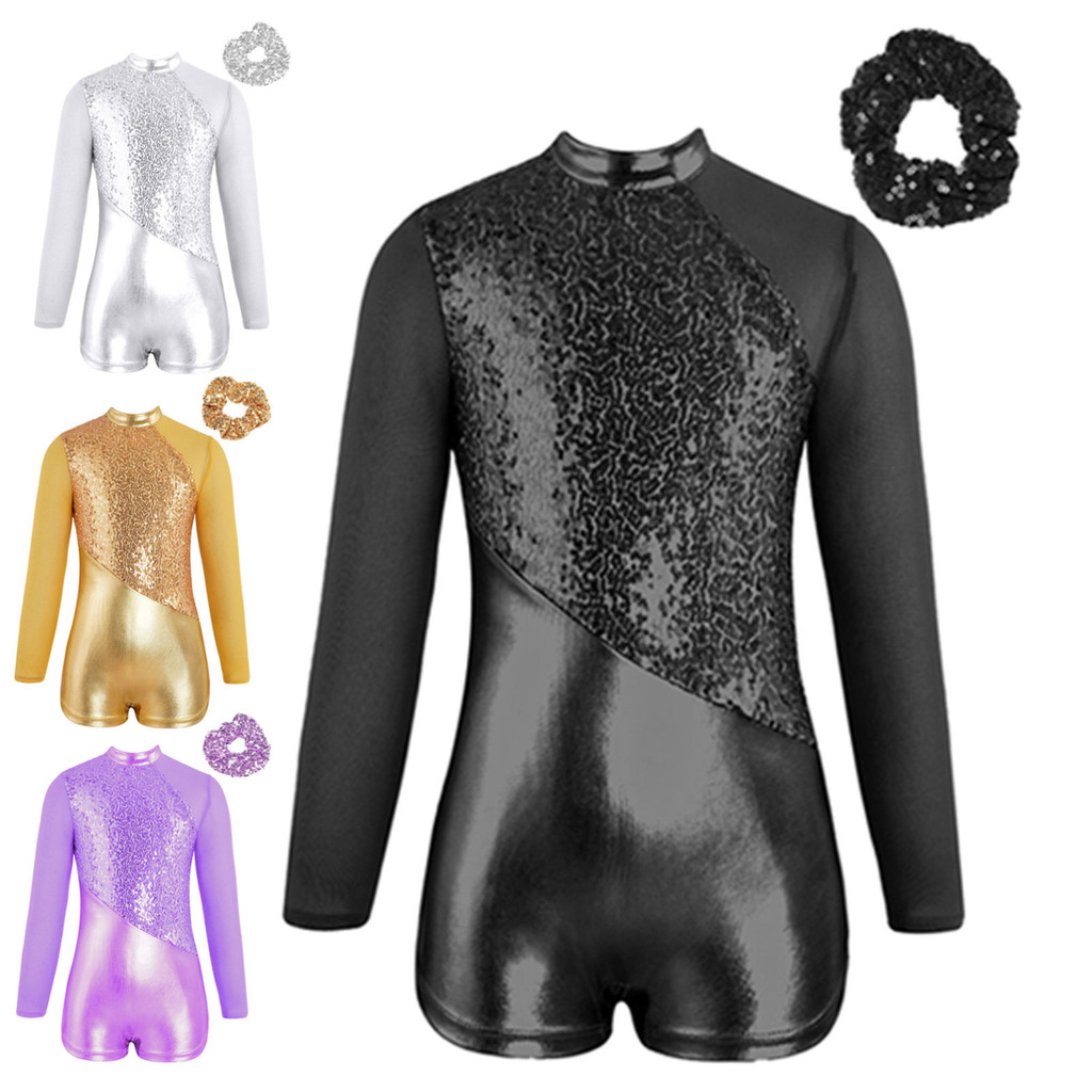 iixpin Kids Girls Mesh Splice Long Sleeve Gymnastics Leotard Figure ...