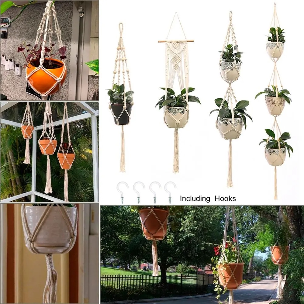 Plant Hanger Macrame Cotton Rope Hanging Flower Pot Planter Holder Hemp ...