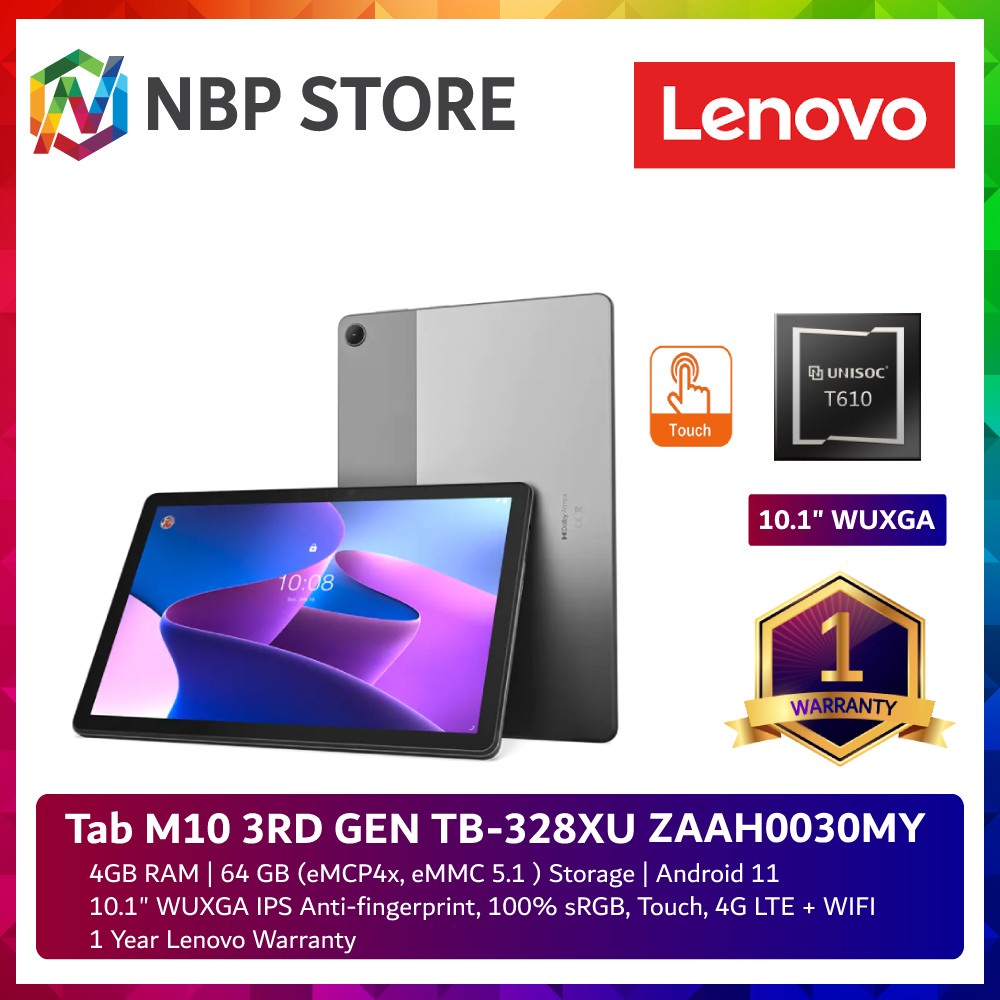 Lenovo Tab M10 3RD GEN TB-328XU ZAAH0030MY 10.1'' WUXGA Storm Grey ( Unisoc T610, 4GB, 64GB, LTE ...